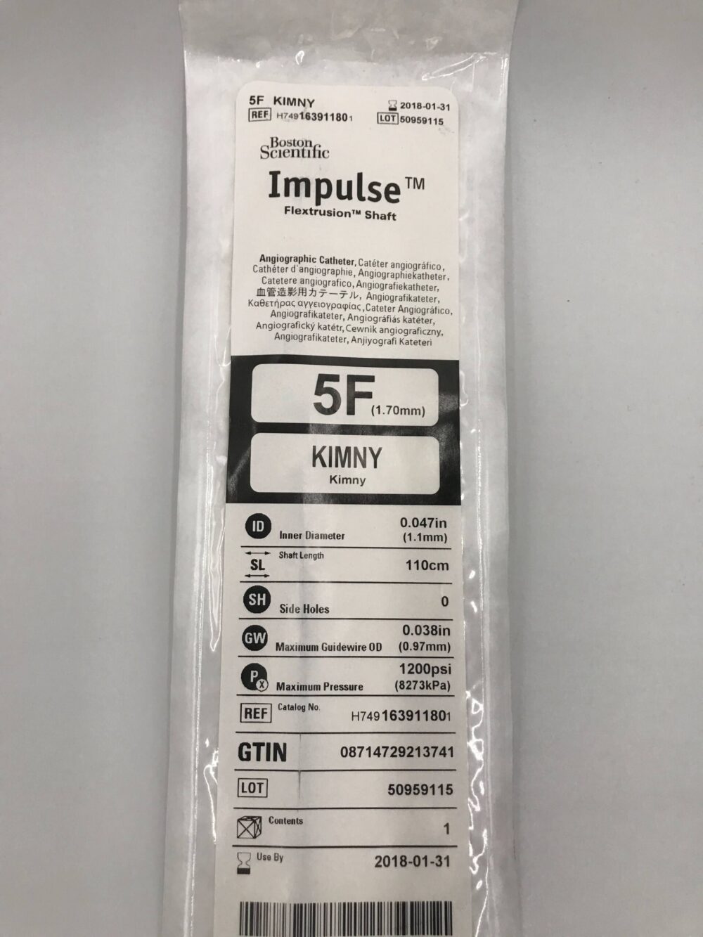 Boston Scientific 16391180 Impulse KIMNY 5F (1.70mm) x 110cm Angiographic Catheter (X) - GB TECH USA