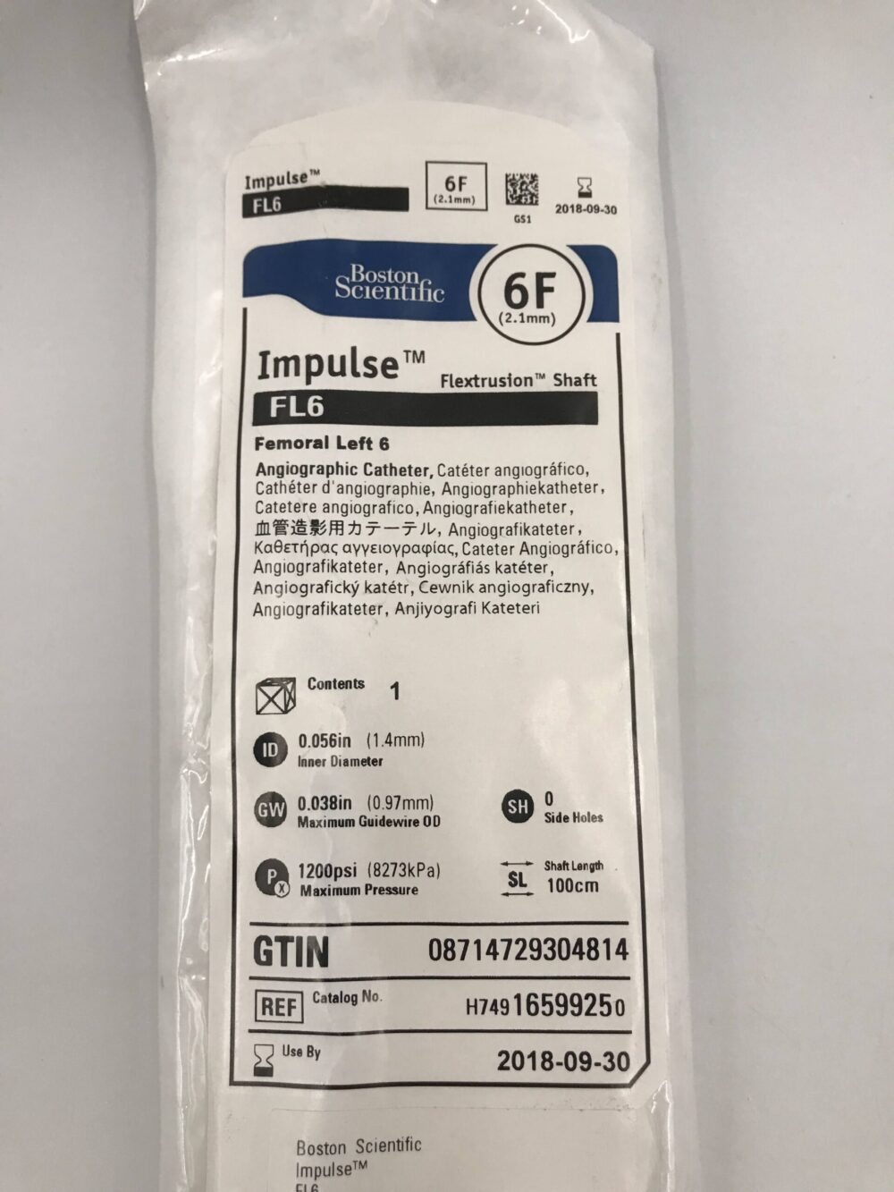 Boston Scientific 1659925 Impulse FL6 Femoral Left 6 Angiographic Catheter 6F (2.1mm) x 100cm (X ...