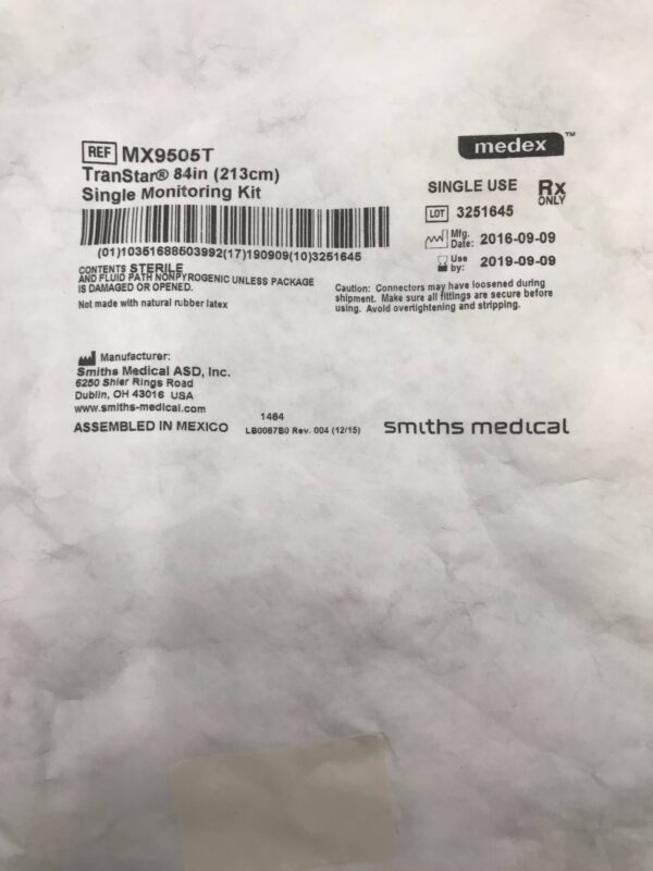 SMITHS MEDICAL MX9505T Medex TranStar Single Monitoring Kit 84in (X ...