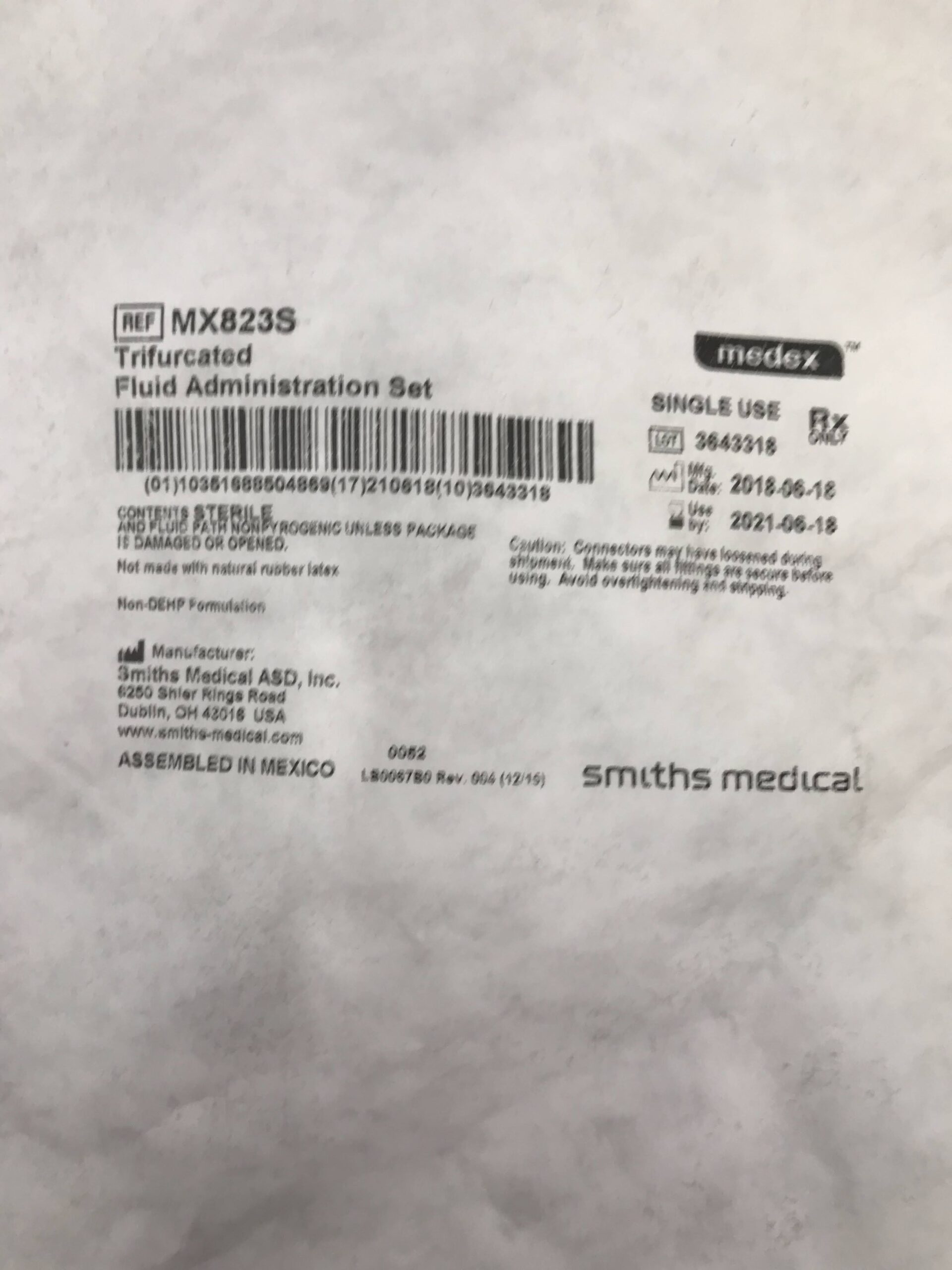 SMITHS MEDICAL MX823S Medex Trifurcated Fluid Administration Set (X ...
