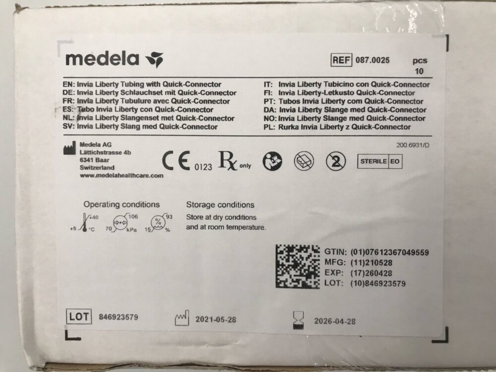 Medela 087.0025 Invia Liberty Tubing with Quick-Connector (10/Box) - GB ...
