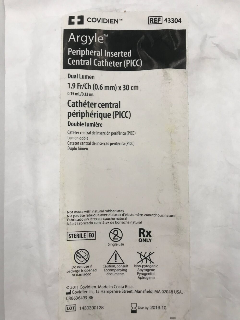 Covidien 43304 Argyle Peripheral Inserted Central Catheter (PICC) Dual ...