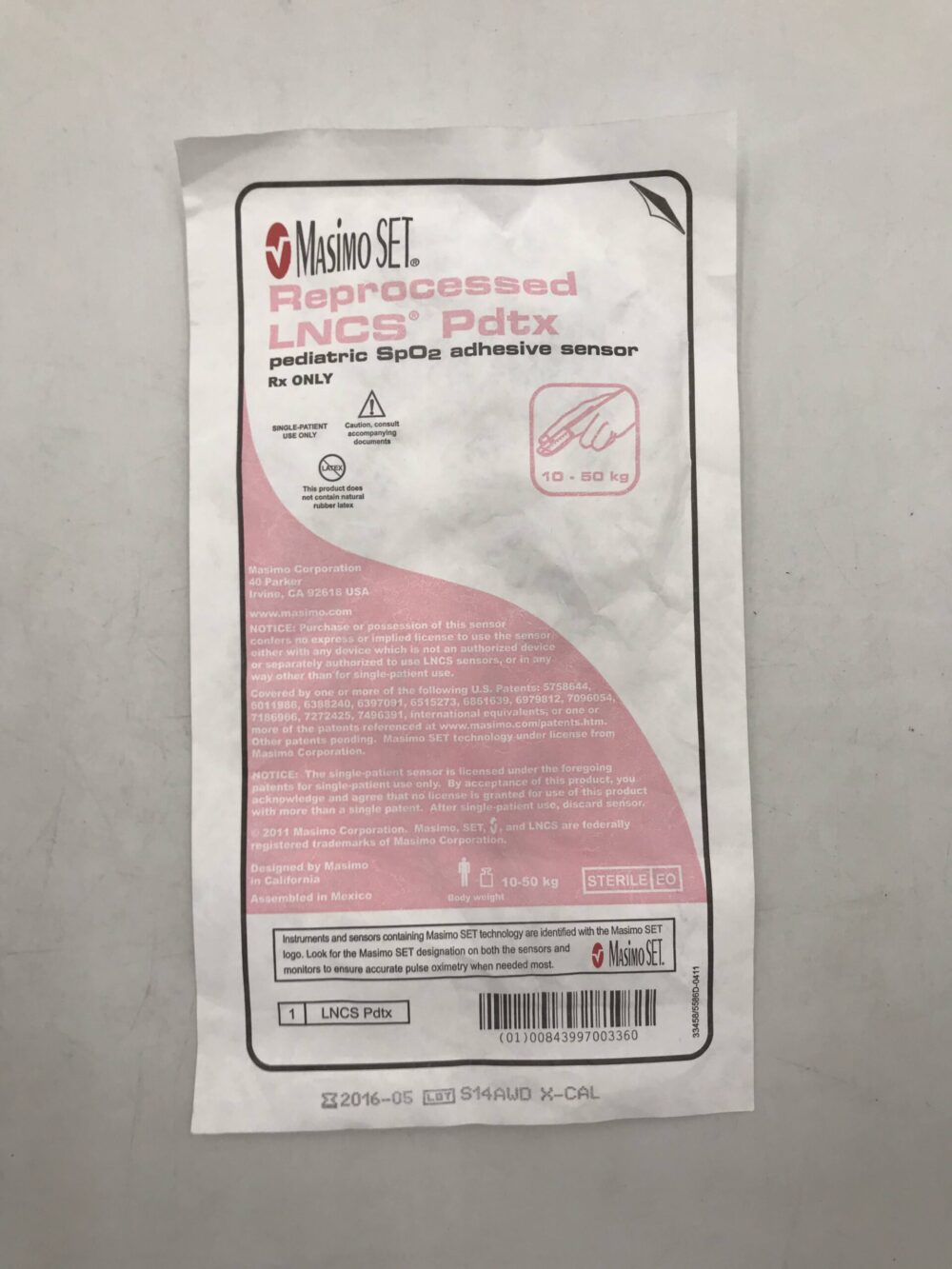 MASIMO LNCS Pdtx Pediatric SpO2 Adhesive Sensor 10-50kg (Reprocessed)(X ...