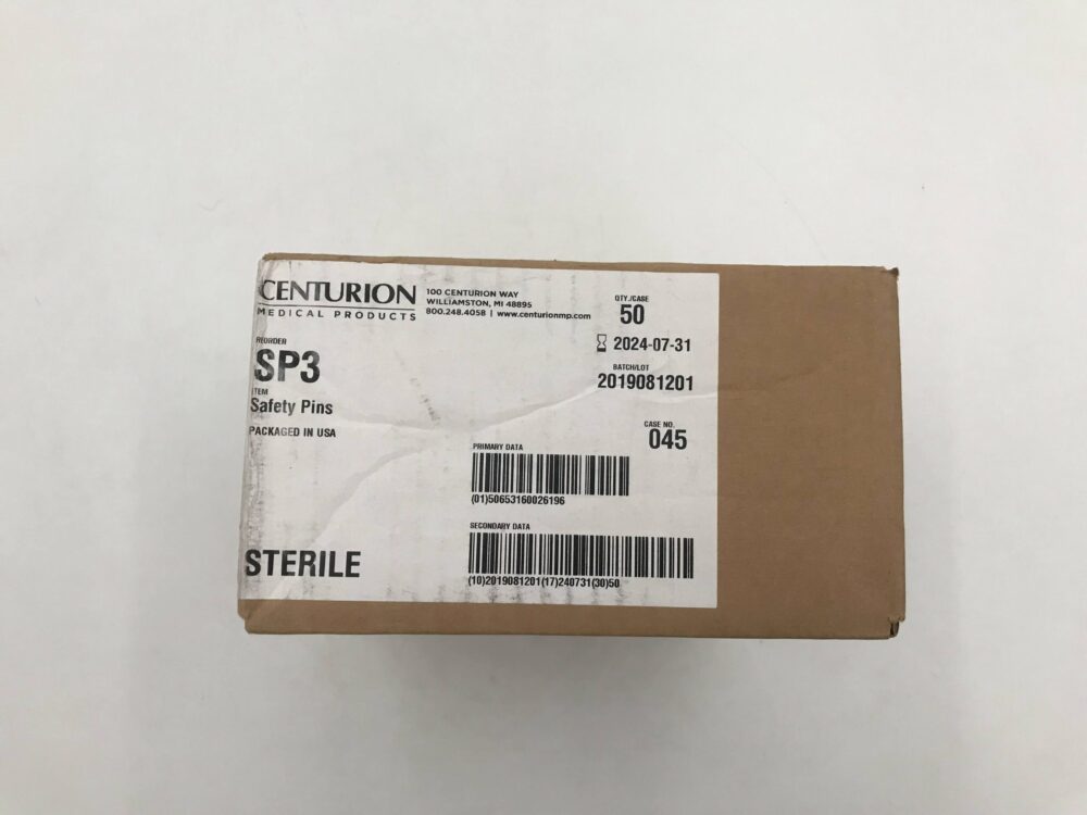 Centurion Medical SP3 Safety Pins (50/Box) - GB TECH USA