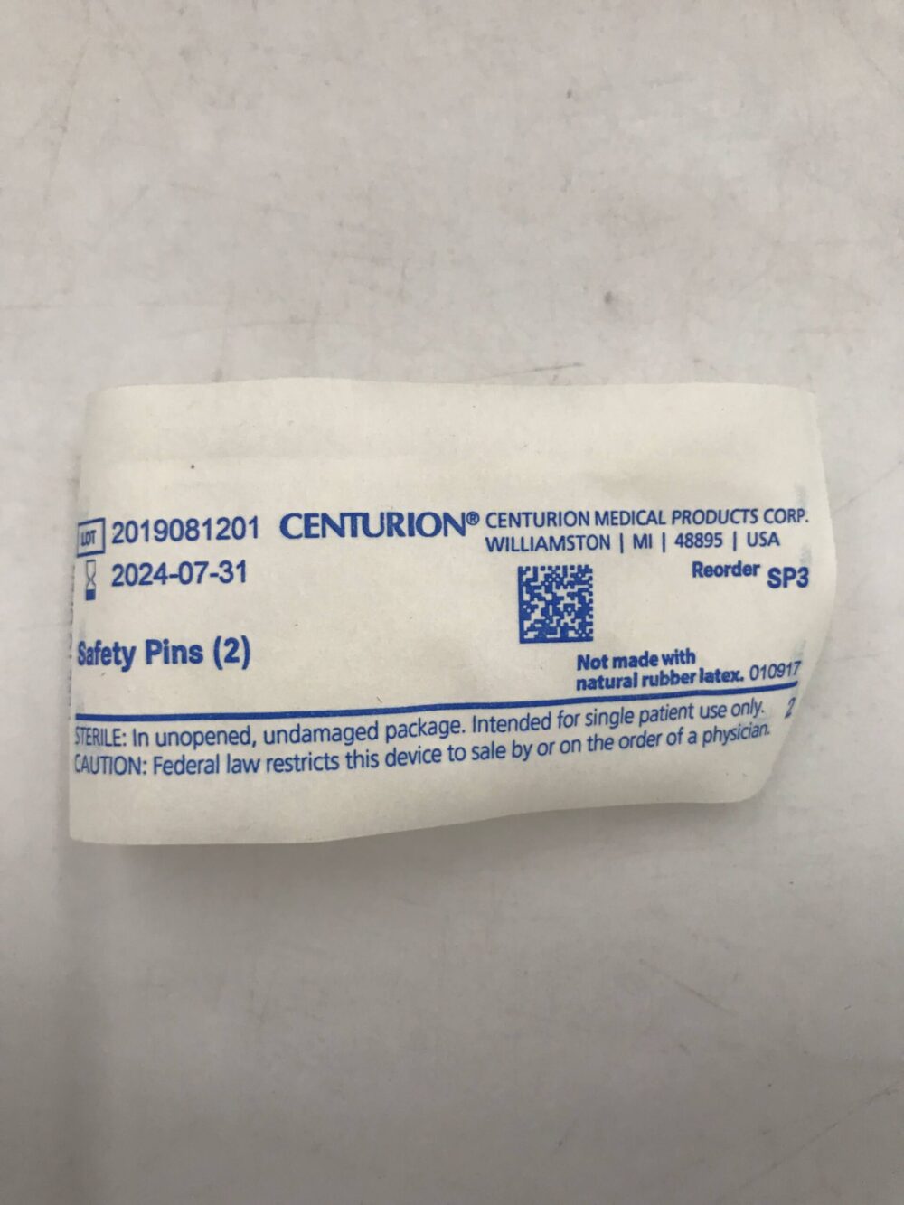 Centurion Medical SP3 Safety Pins (50/Box) - GB TECH USA