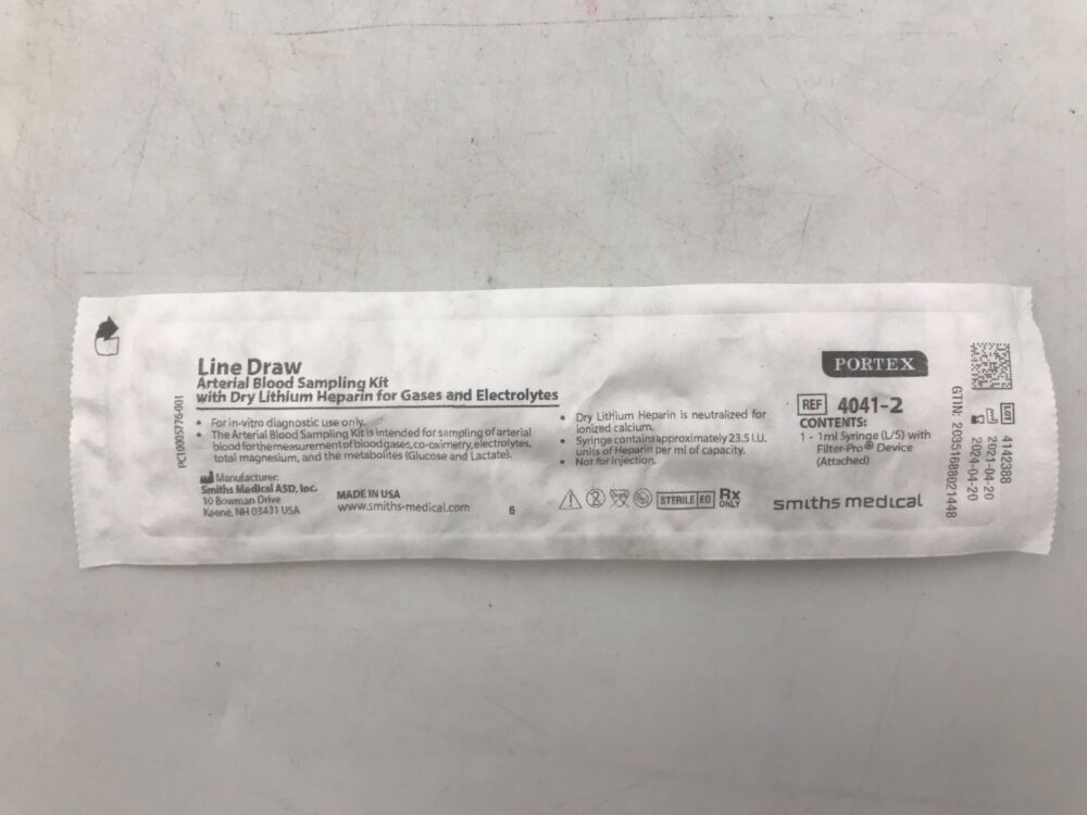SMITHS MEDICAL 4041-2 Portex Line Draw Arterial Blood Sampling Kit 1ml ...