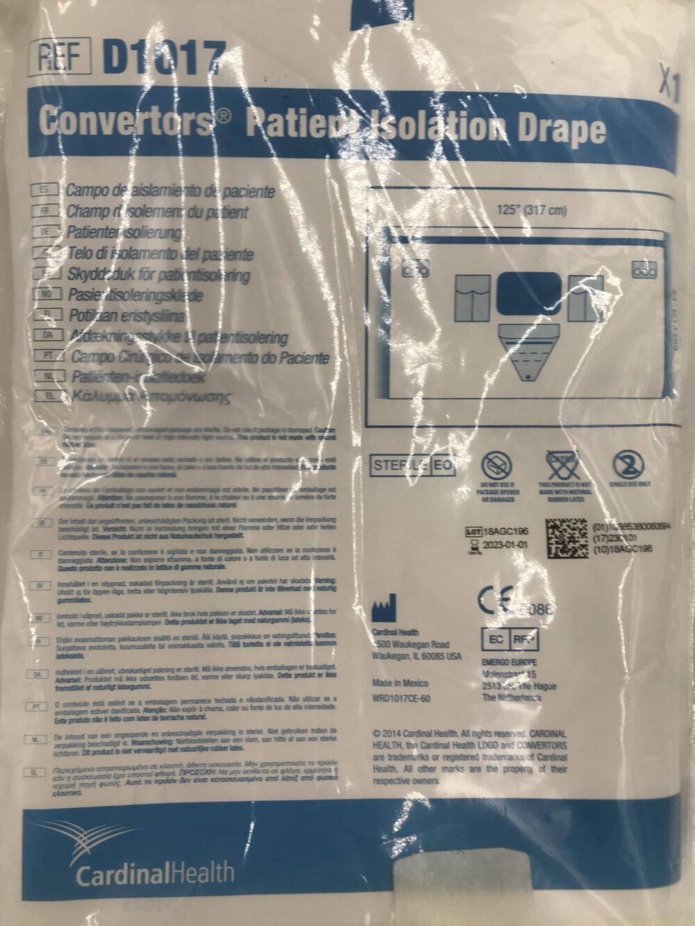 CARDINAL HEALTH D1017 Convertors Patient Isolation Drape 125in x 84in ...