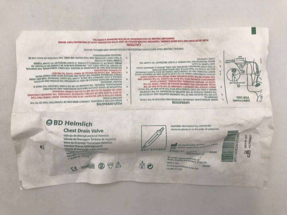 BD 373460 Heimlich Chest Drain Valve (X) - GB TECH USA