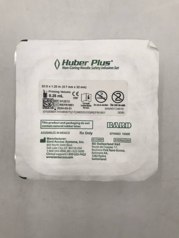BARD 012212 Huber Plus Non-Coring Needle Safety Infusion Set 22G x 1 ...