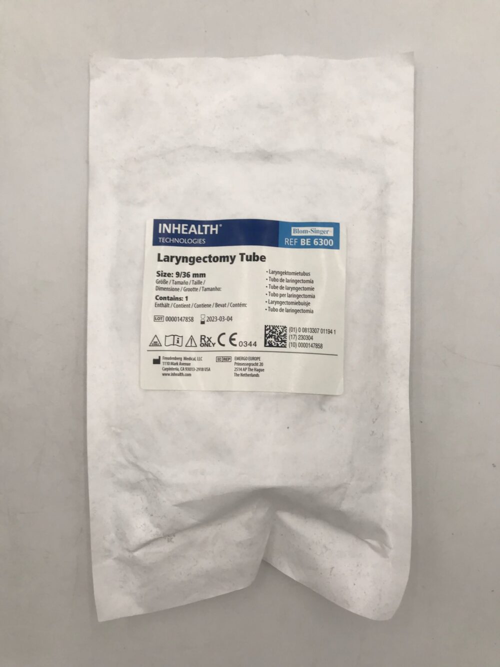 FREUDENBERG MEDICAL BE 6300 InHealth Technologies Laryngectomy Tube ...