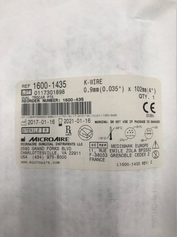 MICROAIRE 1600-1435 K-Wire 0.9mm x 102mm (X) – GB TECH USA