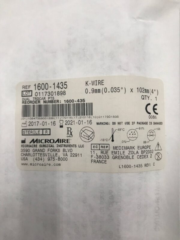 MICROAIRE 1600-1435 K-Wire 0.9mm x 102mm (X) - GB TECH USA