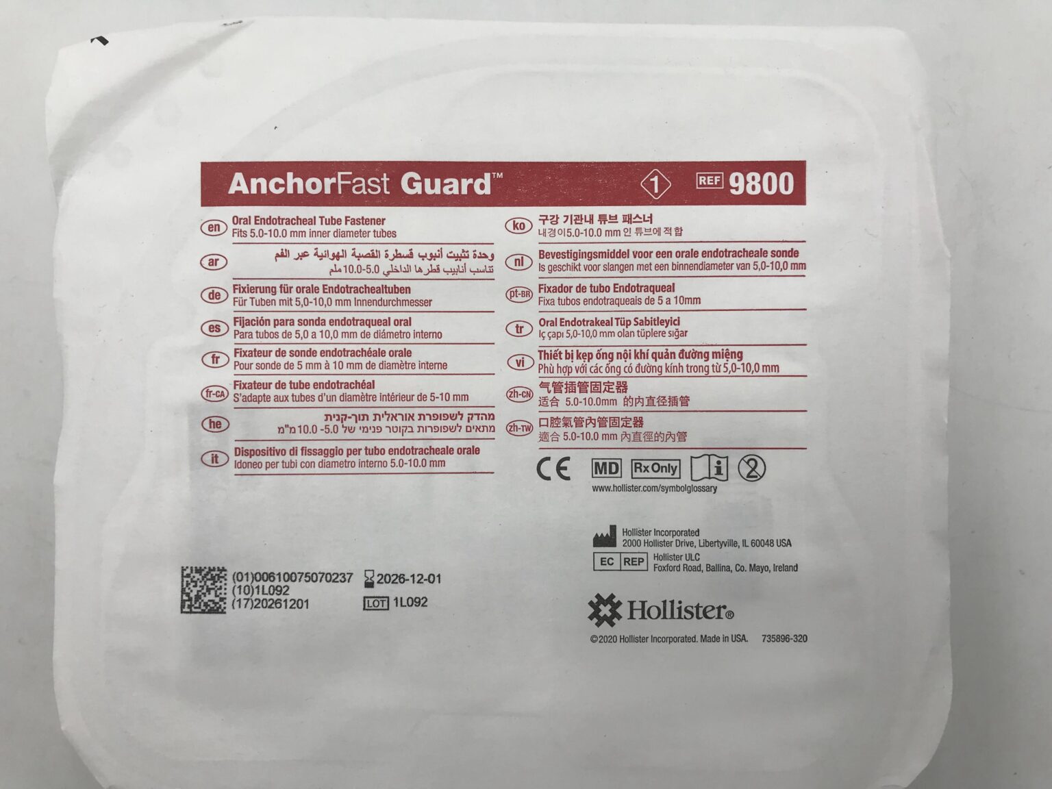 HOLLISTER 9800 Anchor Fast Guard Oral Endotracheal Tube Fastener - GB ...