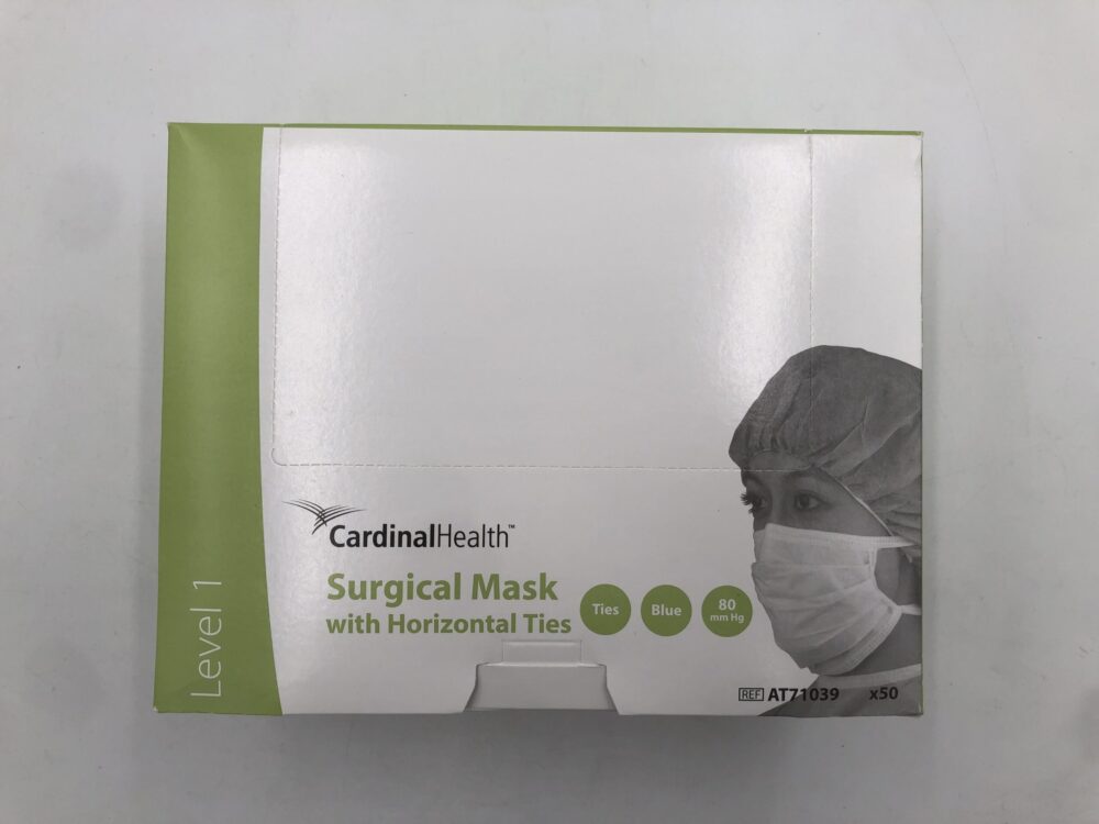 Cardinal Health AT71039 Surgical Mask with Horizontal Ties Blue 80mm Hg ...