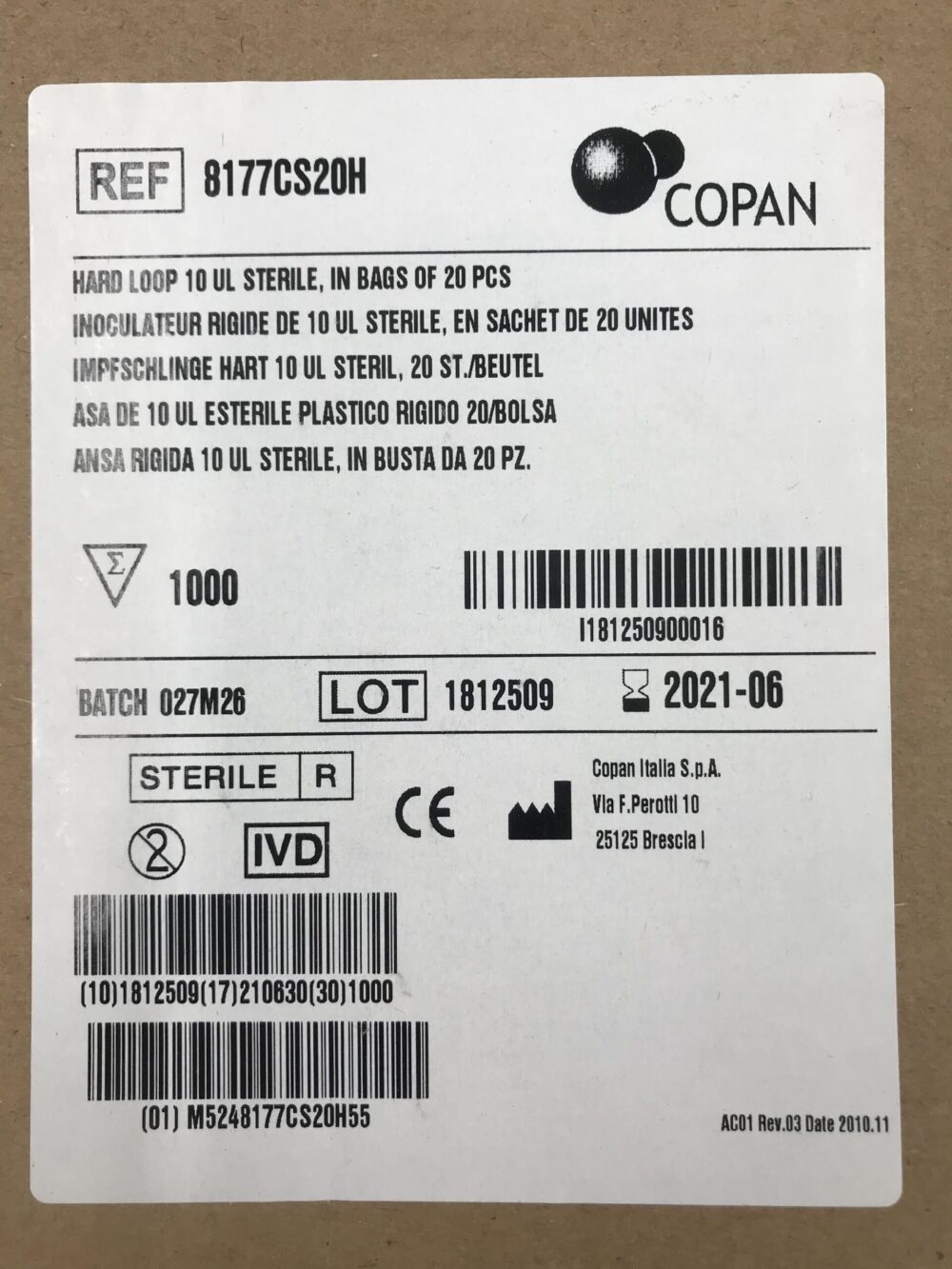 Copan 8177CS20H Hard Loop 10 UL Sterile (1,000/Box) (X) - GB TECH USA