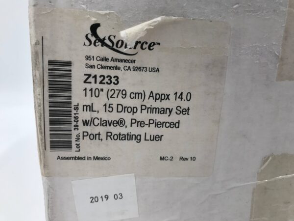 Set Source Z1233 Primary Set w/Clave, Pre-Pierced Port, Rotating Luer ...