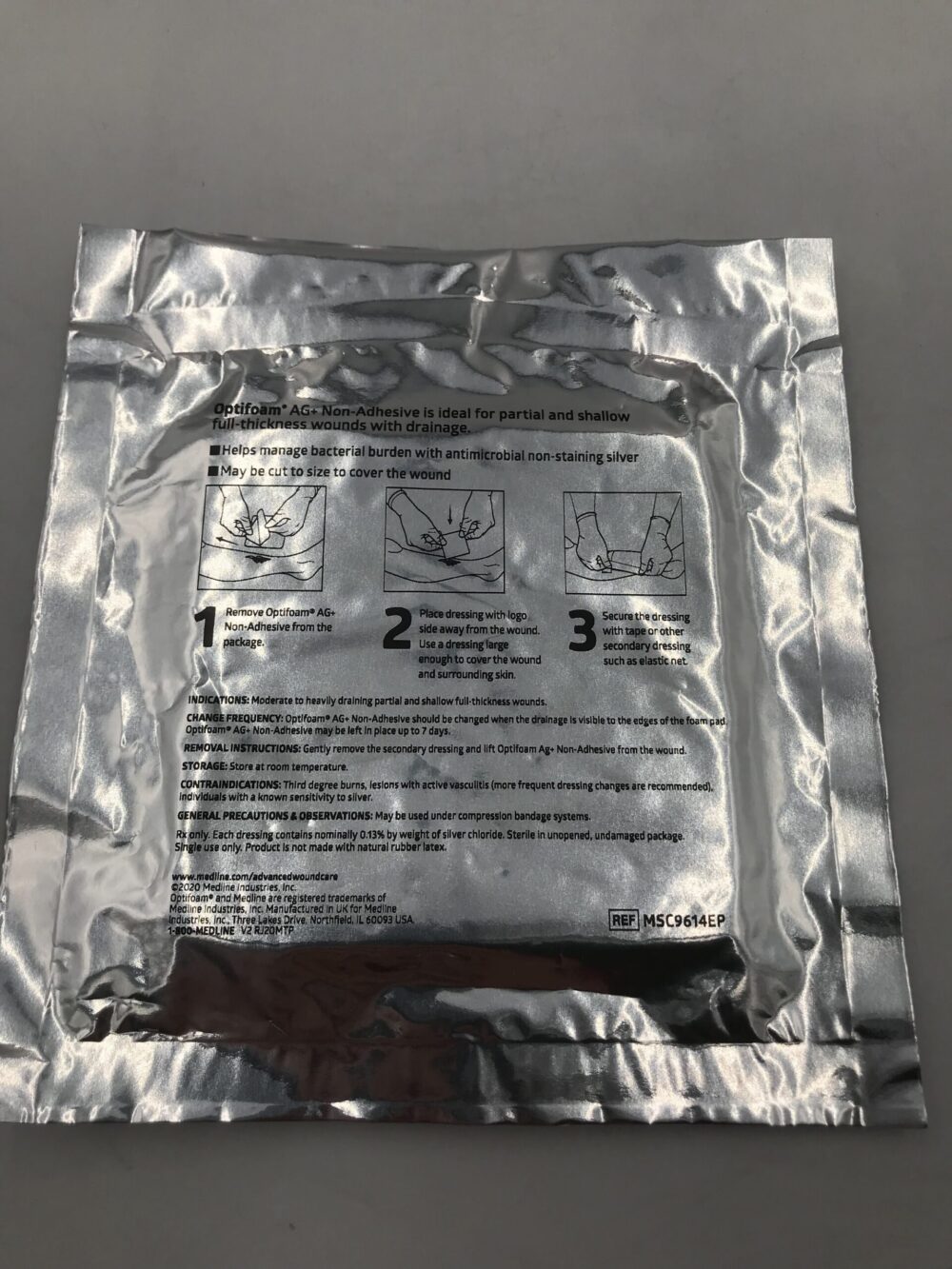 Medline MSC9614EP Optifoam Ag+ Non-Adhesive Dressing with Antimicrobial ...