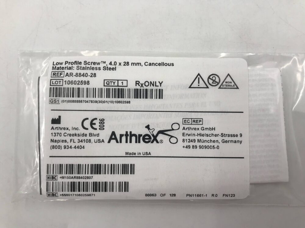 Arthrex AR-8840-28 Low Profile Screw 4.0 x 28mm Cancellous - GB TECH USA