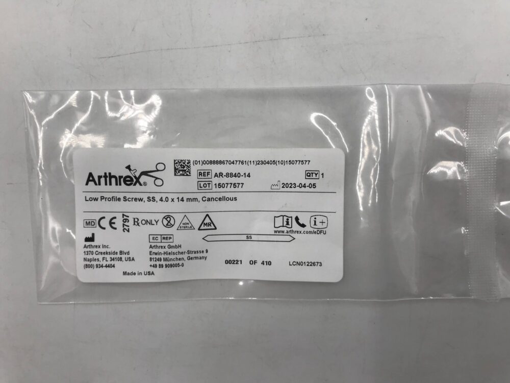 Arthrex AR-8840-14 Low Profile Screw SS 4.0 x 14mm Cancellous - GB TECH USA