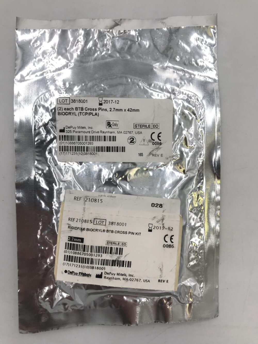 DePuy Mitek 210815 Rigidfix Biocryl BTB Cross Pin 2.7mm (Part of a Kit) (X) - GB TECH USA