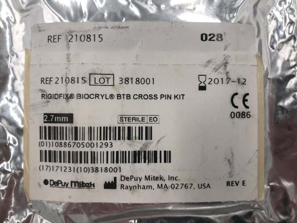 DePuy Mitek 210815 Rigidfix Biocryl BTB Cross Pin 2.7mm (Part of a Kit ...