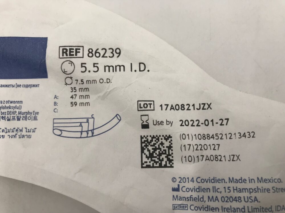 Covidien 86239 Mallinckrodt Oral/Nasal Tracheal Tube Cuffless 5.5mm I.D ...