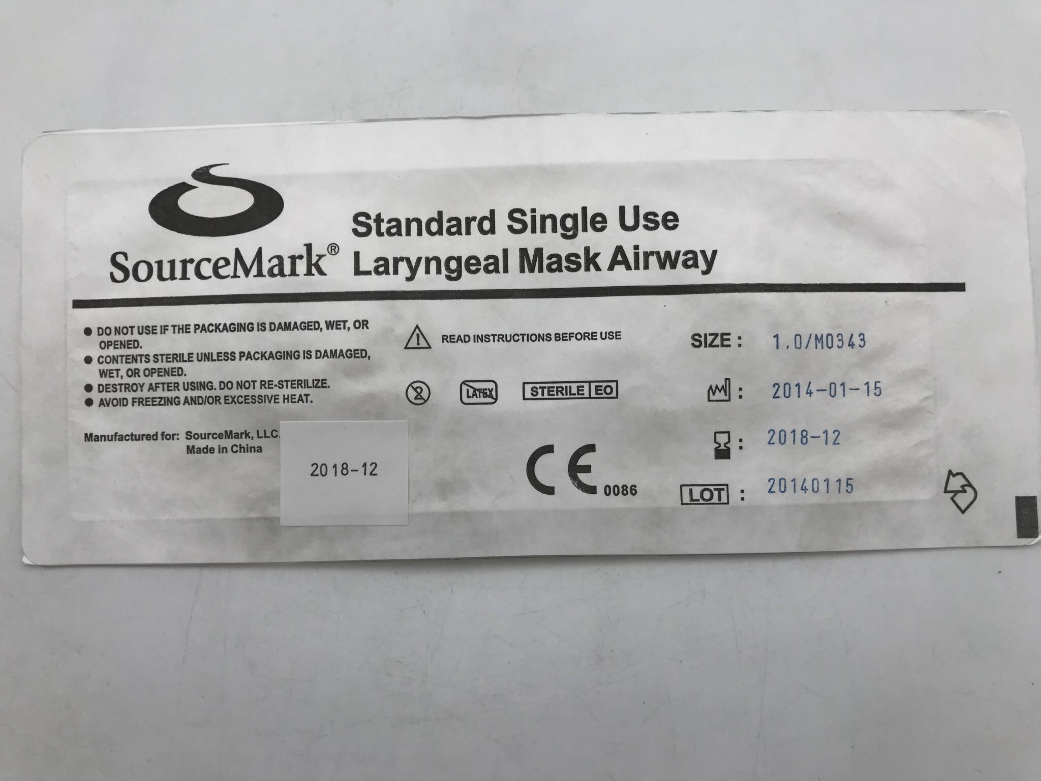 SourceMark M0343 Standard Single Use Laryngeal Mask Airway 1.0 (X) - GB ...
