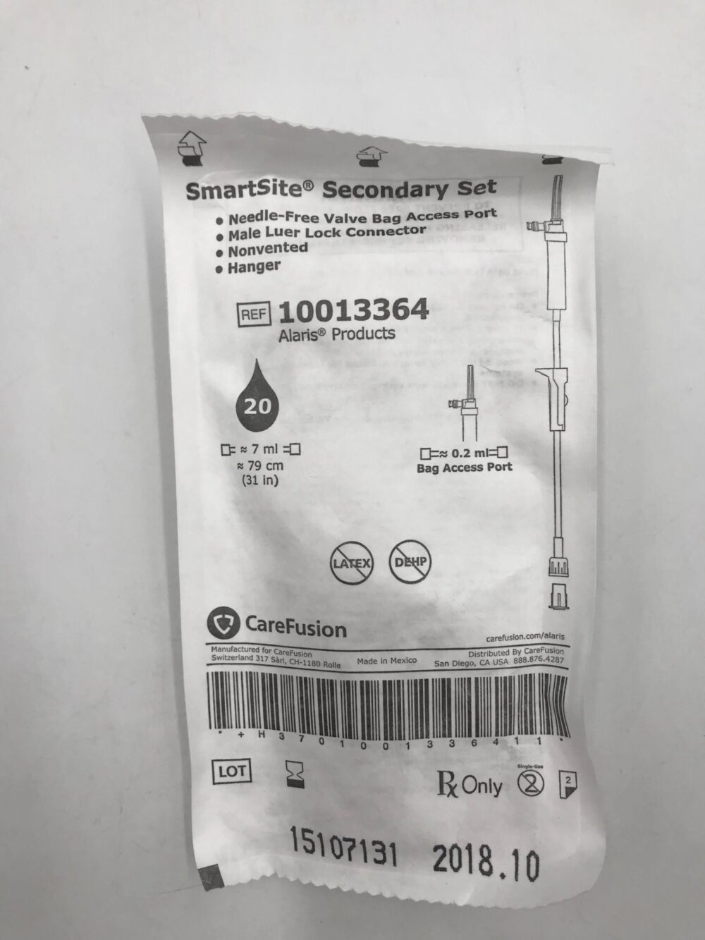 CareFusion 10013364 SmartSite Secondary Set Needle Free Valve Bag ...