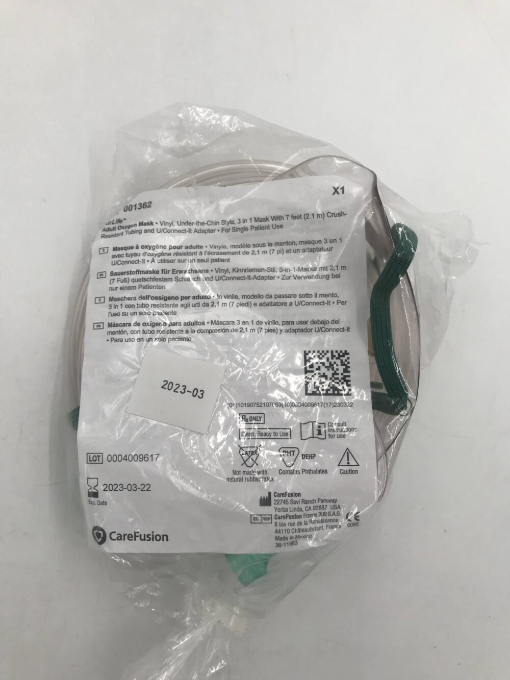 CareFusion 001362 AirLife Adult Oxygen Mask w/ 7' Crushing Resistant ...