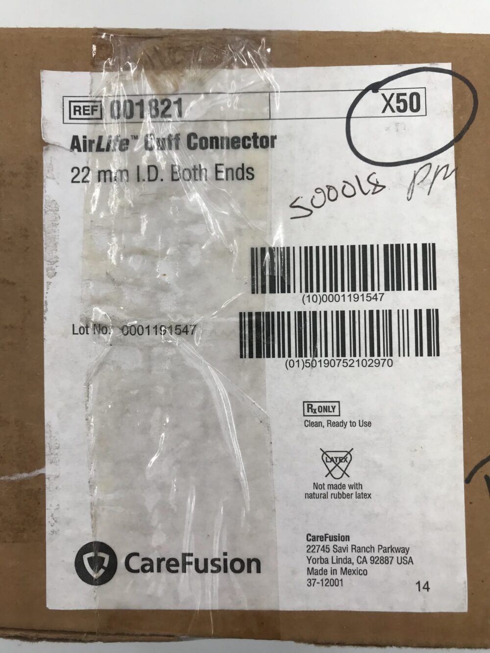 CareFusion 001821 AirLife Cuff Connector 22mm I.D. Both Ends (50/Box ...