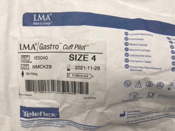 TELEFLEX 1E5040 LMA Gastro Cuff Pilot Laryngeal Mask Airway Size4 (X ...