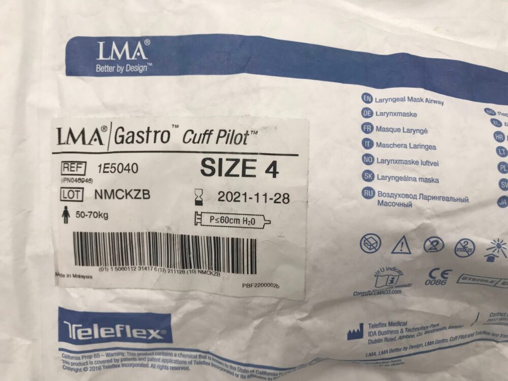 TELEFLEX 1E5040 LMA Gastro Cuff Pilot Laryngeal Mask Airway Size4 (X ...