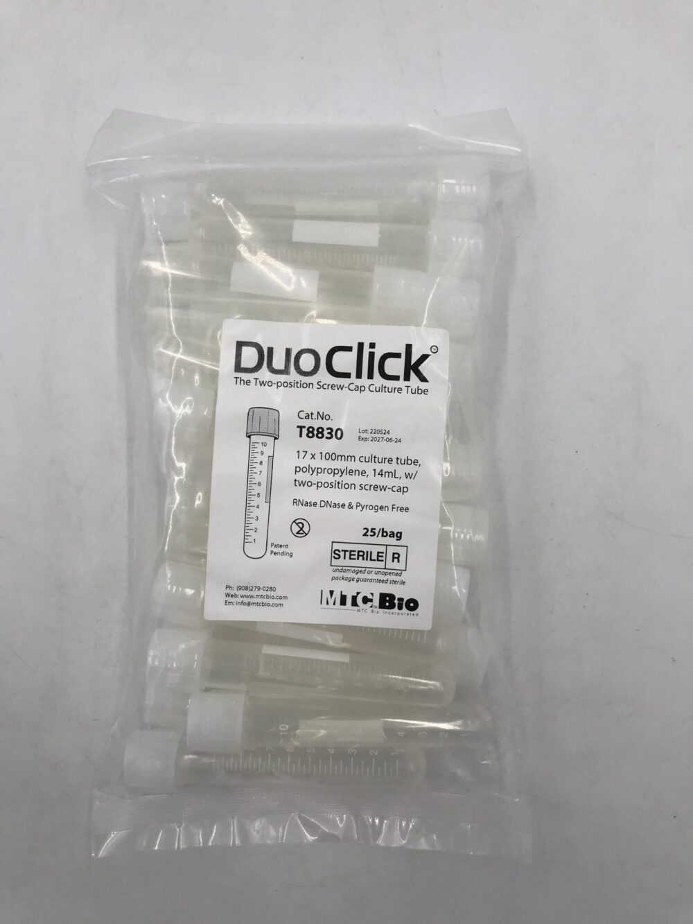 MTC BIO T8830 DuoClick Two-Position Screw-Cap Culture Tube 17x100mm(25/Bag) - GB TECH USA
