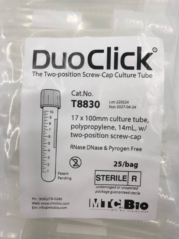 MTC BIO T8830 DuoClick Two-Position Screw-Cap Culture Tube 17x100mm(25/Bag) - GB TECH USA