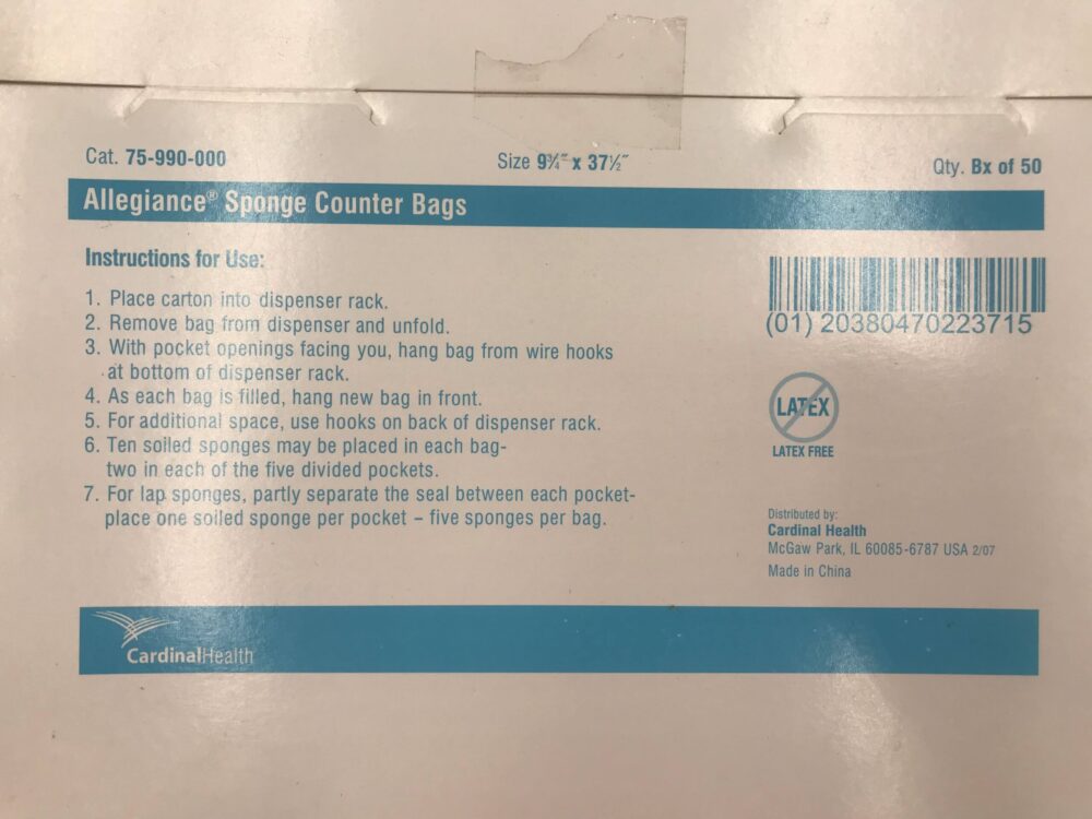 Cardinal Health 75-990-000 Allegiance Sponge Counter Bags 9-3/4" x 37-1 ...