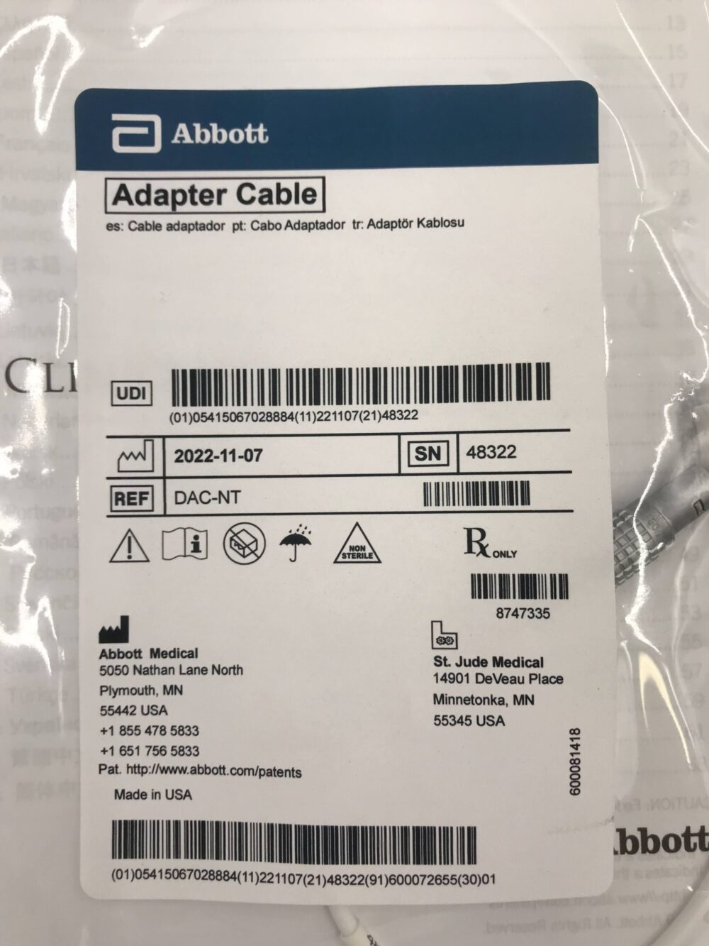 ABBOTT DAC-NT Adapter Cable - GB TECH USA