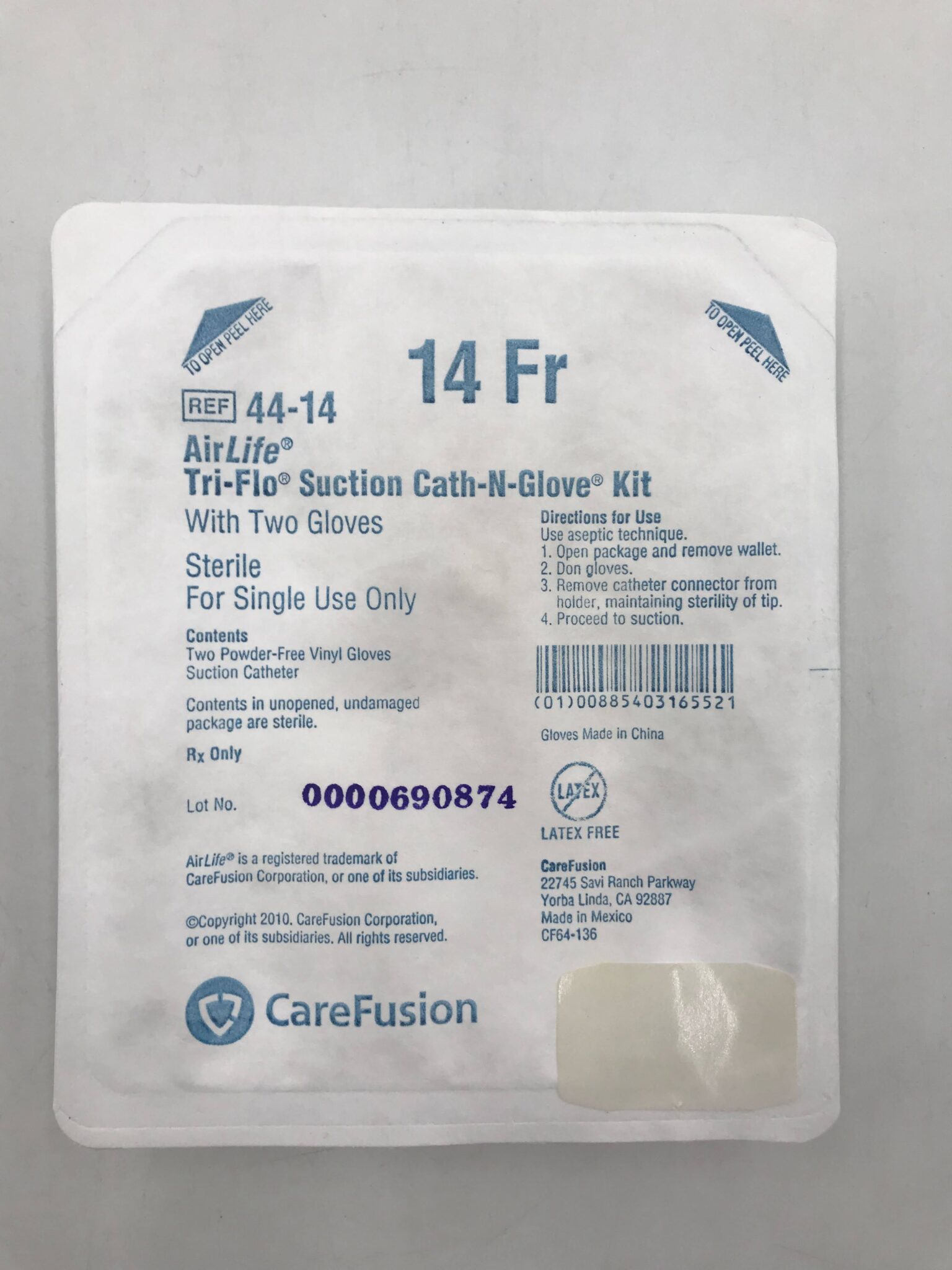 CareFusion 44-14 AirLife Tri-Flo Suction Cath-N- Glove Kit 14Fr - GB ...