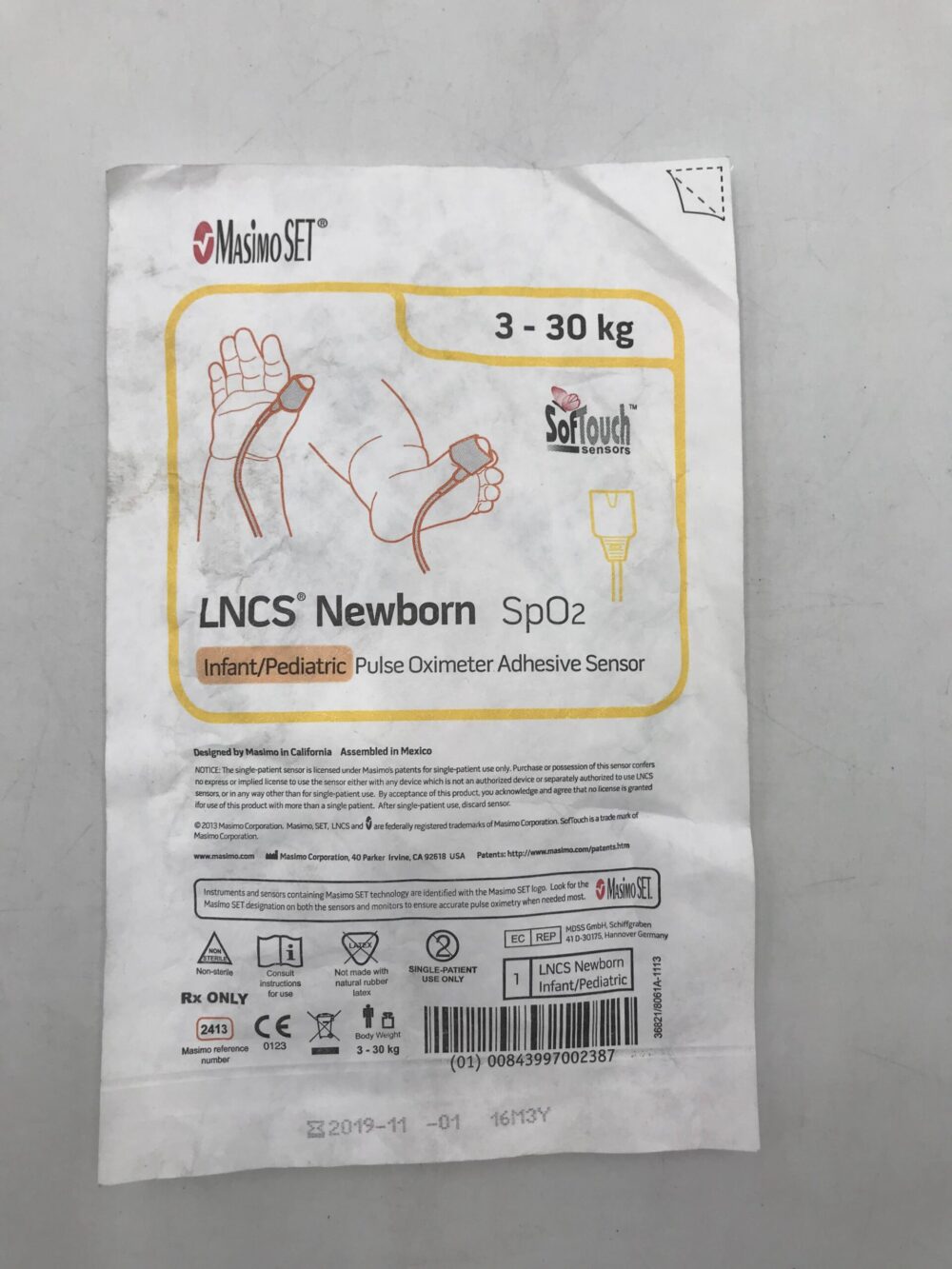 MASIMO 2413 SoftTouch Infant/Pediatric Pulse Oximeter Adhesive SpO2 ...