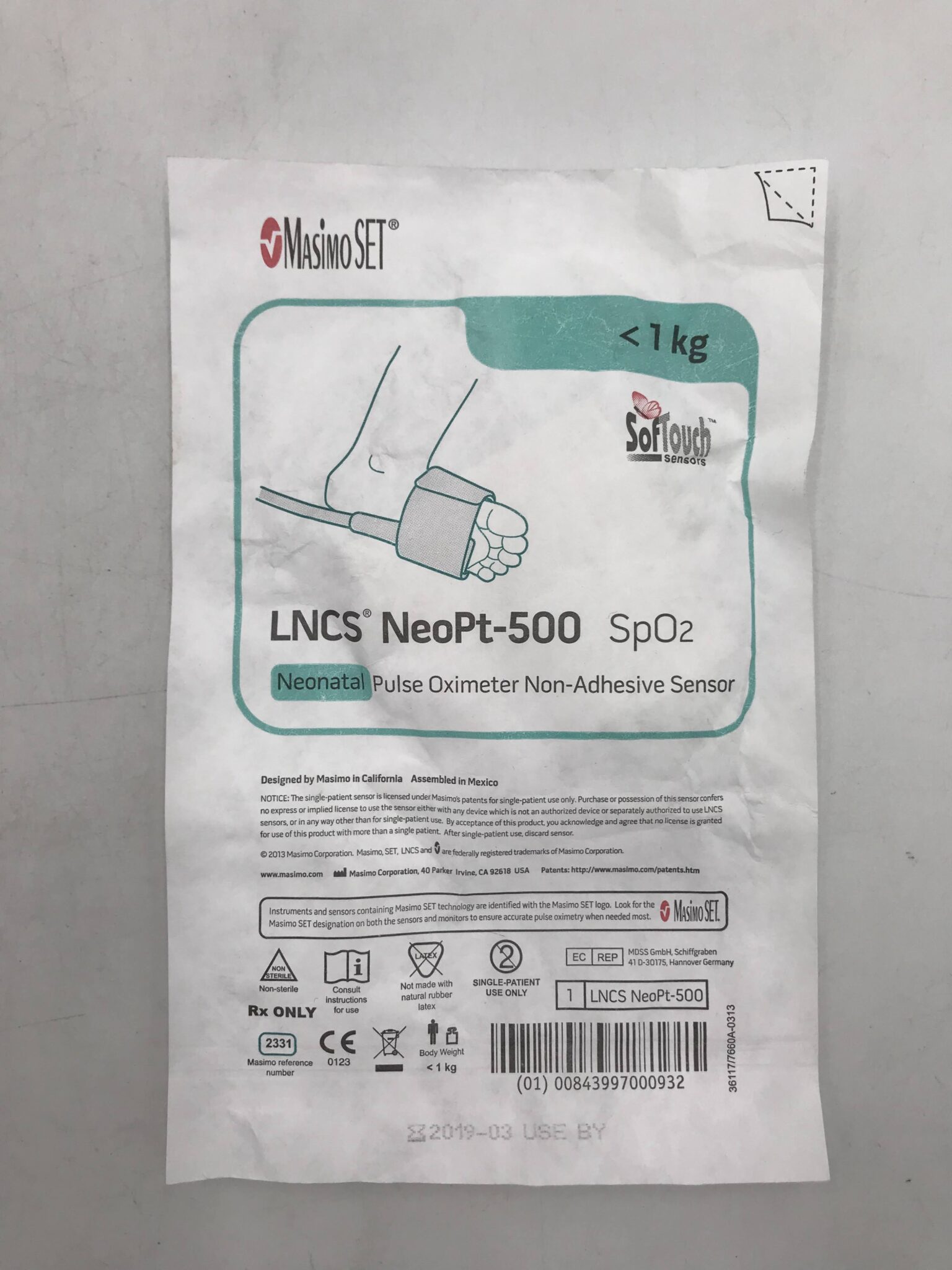 MASIMO 2331 SoftTouch Neonatal Pulse Oximeter Non-Adhesive SpO2 Sensor ...