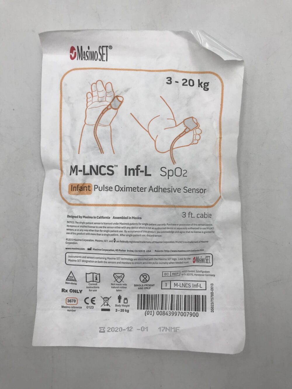MASIMO 3670 Infant Pulse Oximeter Adhesive SpO2 Sensor w/3ft Cable 3 ...