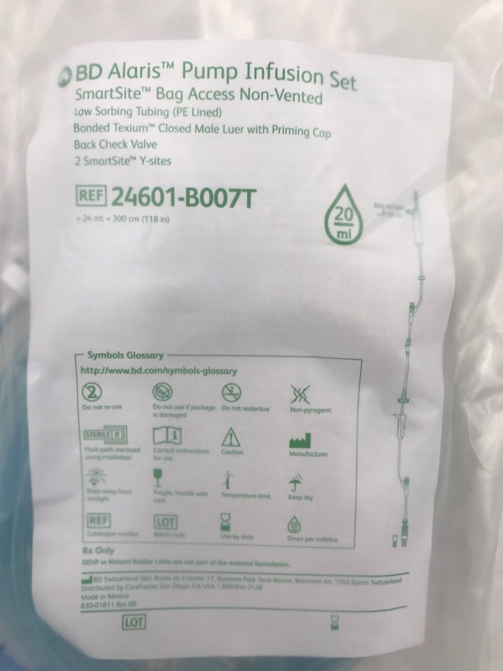 BD 24601-B007T Alaris Pump Infusion Set SmartSite Bag Access Non-Vented ...