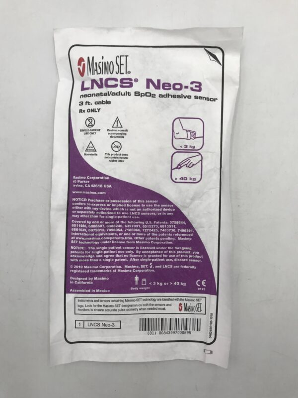 MASIMO LNCS Neo-3 Neonatal/Adult SpO2 Adhesive Sensor w/3ft Cable 40kg ...