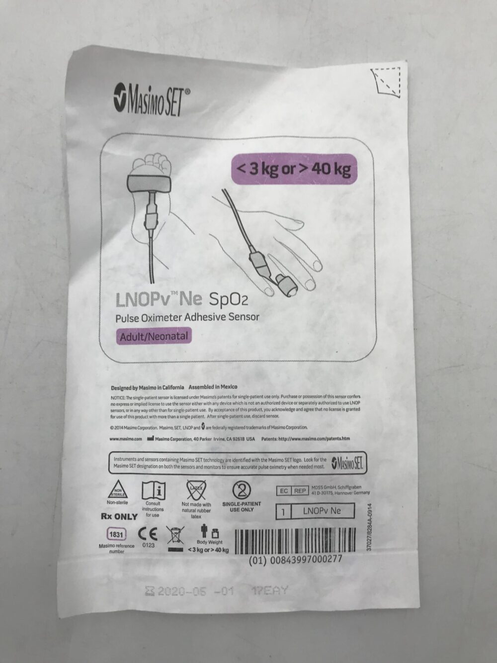 MASIMO 1831 LNOPv Ne SpO2 Pulse Oximeter Adhesive Sensor Adult/Neonatal ...