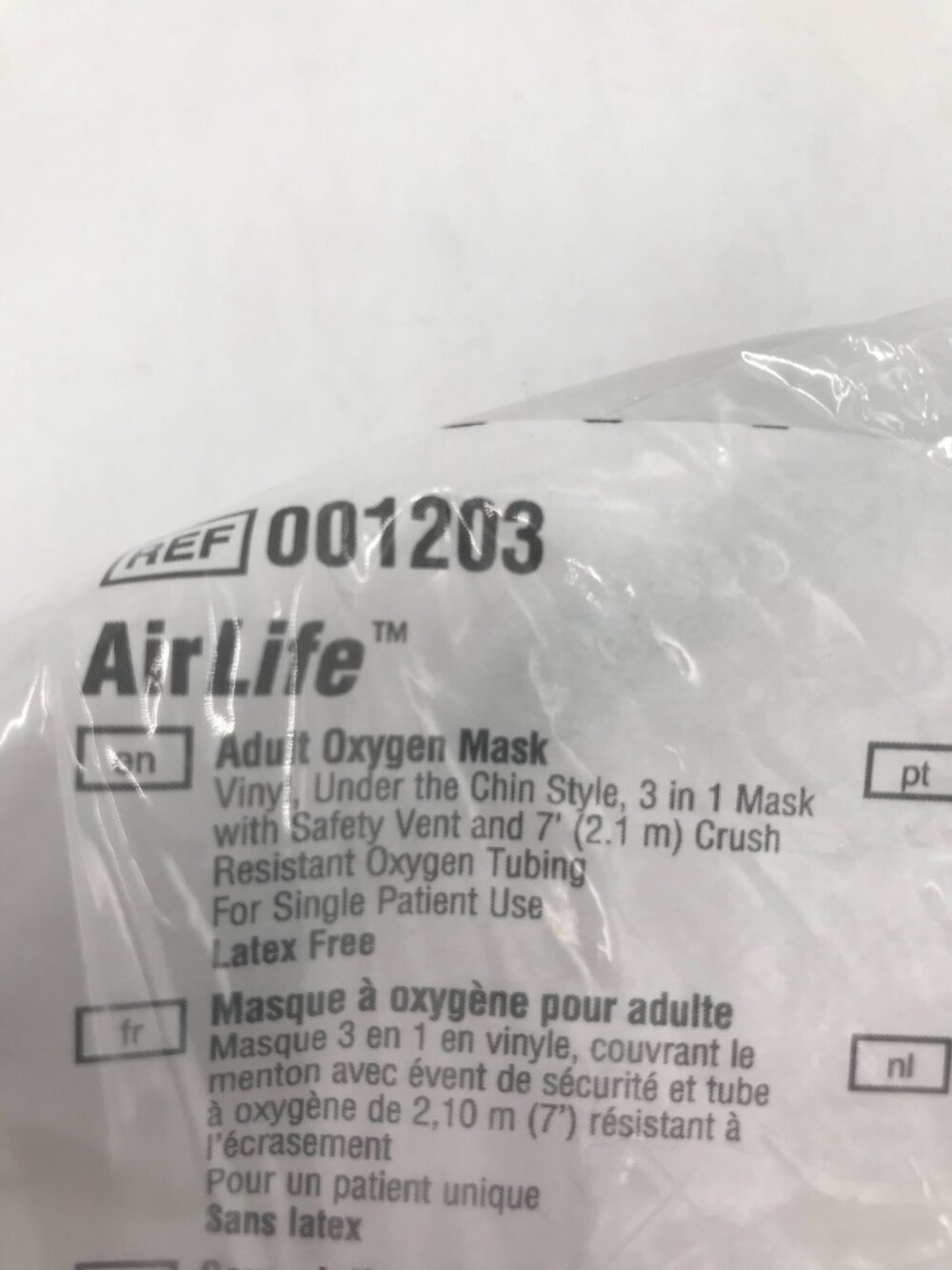 CareFusion 001203 AirLife Adult Oxygen Mask Under The Chin Style 7ft ...