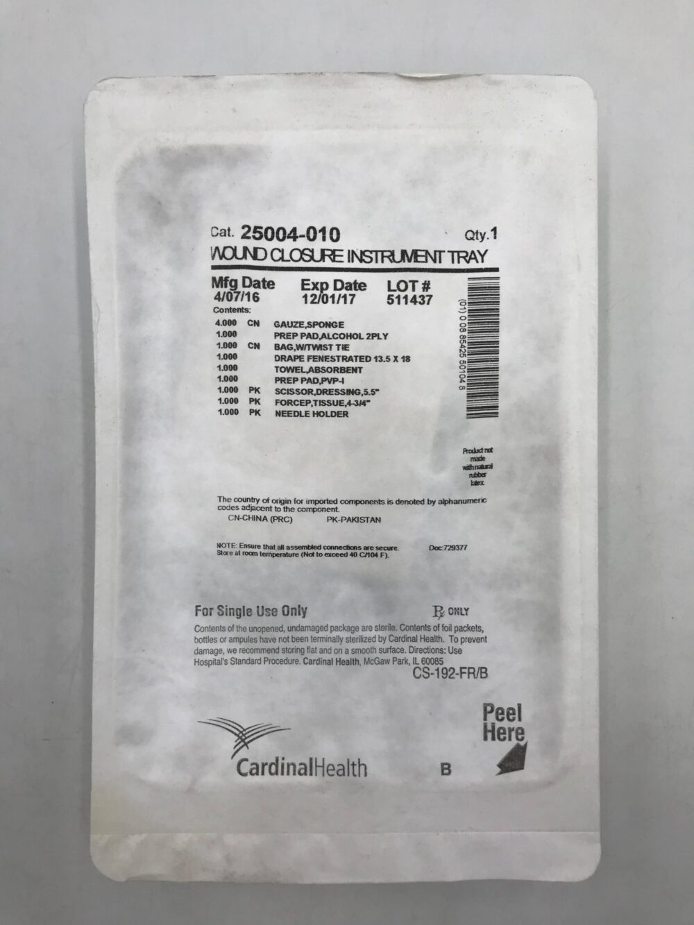 CARDINAL HEALTH 25004-010 Wound Closure Instrument Tray(X) - GB TECH USA