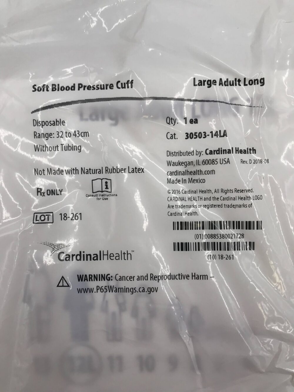 CARDINAL HEALTH 30503-14LA Soft Blood Pressure Cuff w/o Tubing 32-43cm ...