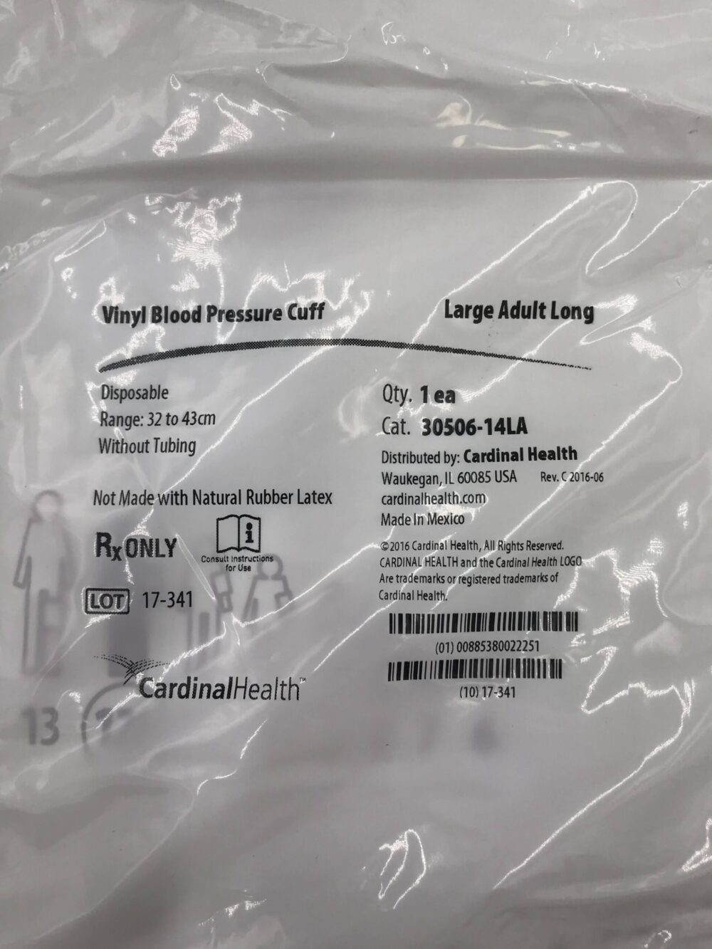 CARDINAL HEALTH 30506-14LA Vinly Blood Pressure Cuff Disp. w/o Tubing ...