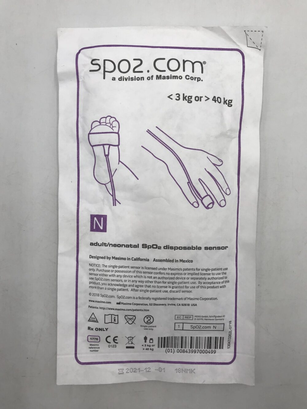 MASIMO 1776 Adult/Neonatal SpO2 Disposable Sensor 40kg(X) - GB TECH USA