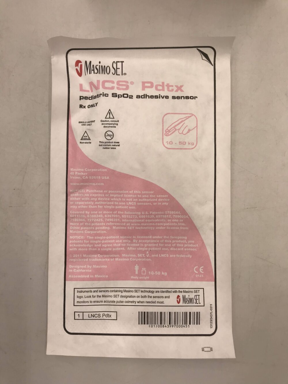 MASIMO 1860 LNCS Pdtx Pediatric SpO2 Adhesive Sensor 10-50kg (20/Box)(X ...