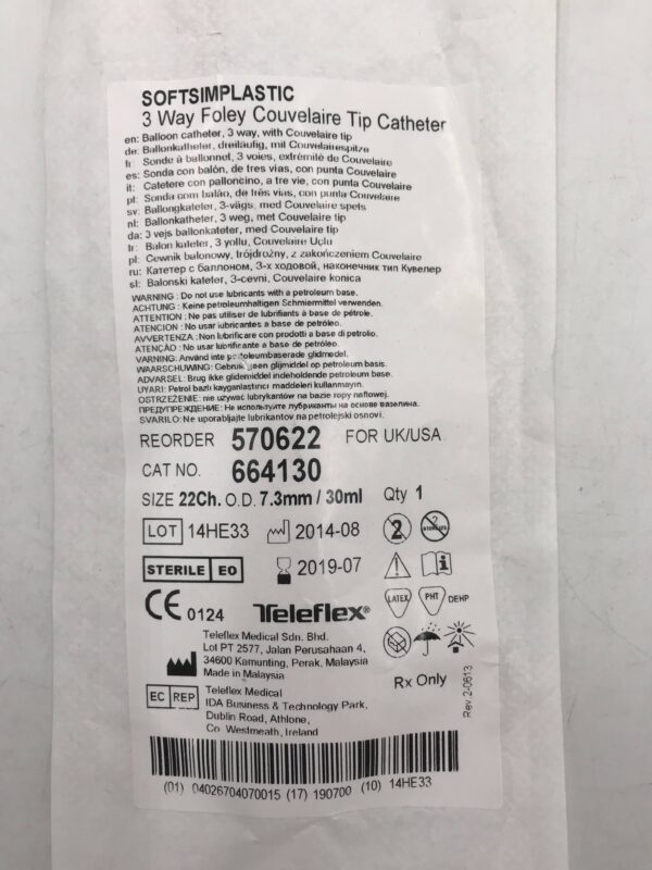 TELEFLEX 570622 Rusch SoftSimplastic 3 Way Foley Couvelaire Tip Balloon ...